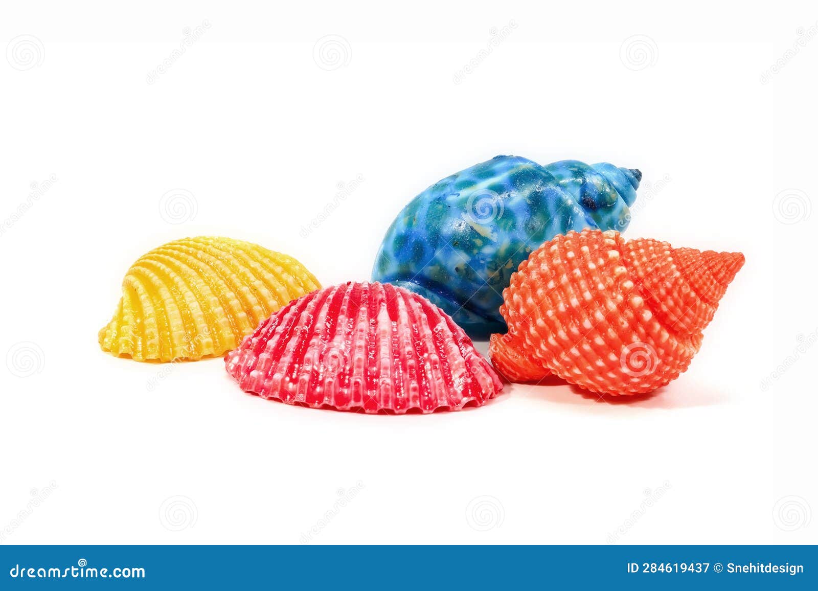 Colorful Painted Sea Shells on White Background Stock Image - Image of ...