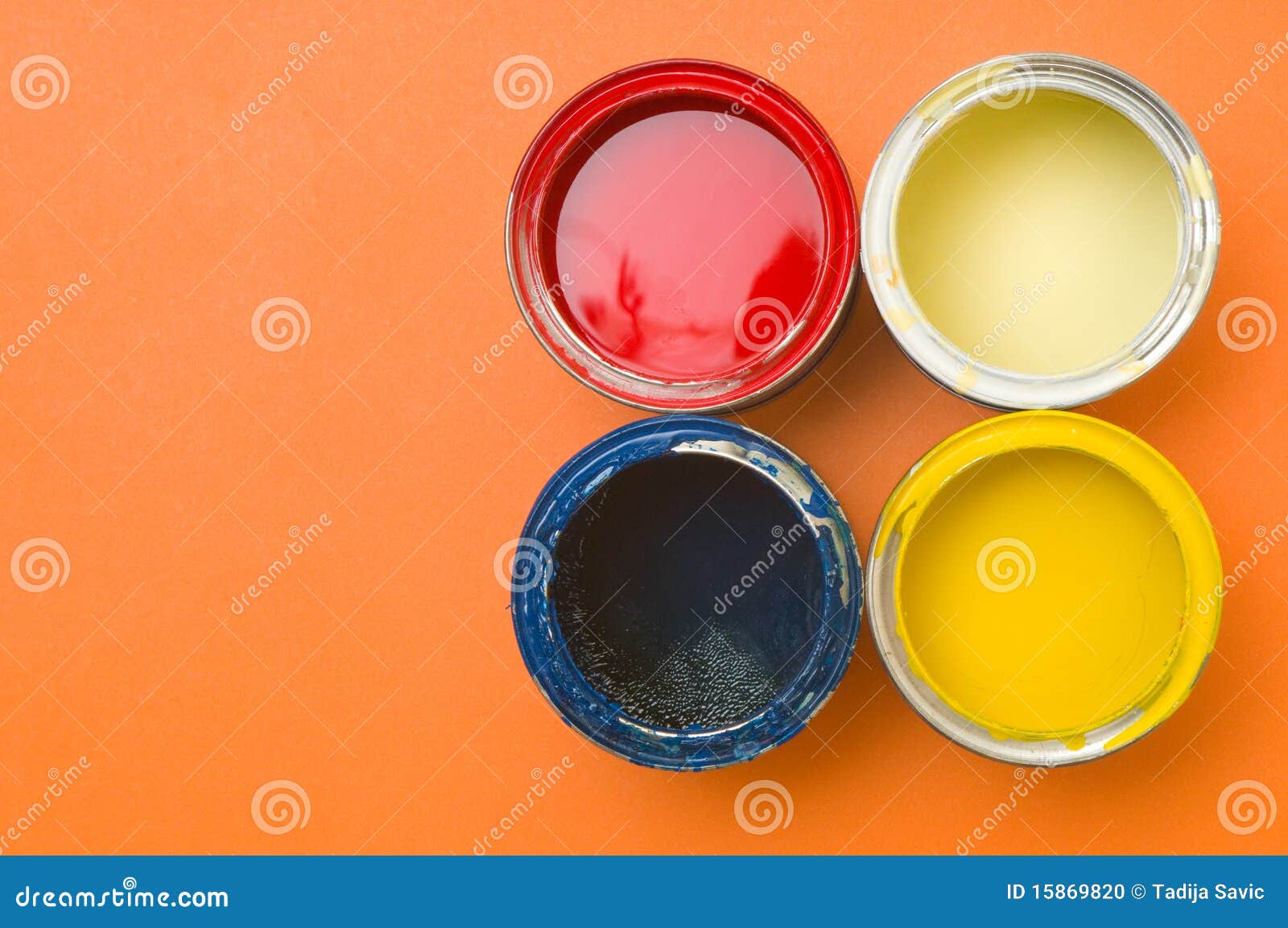 Colorful paints in tins stock photo. Image of blue, vibrant - 15869820