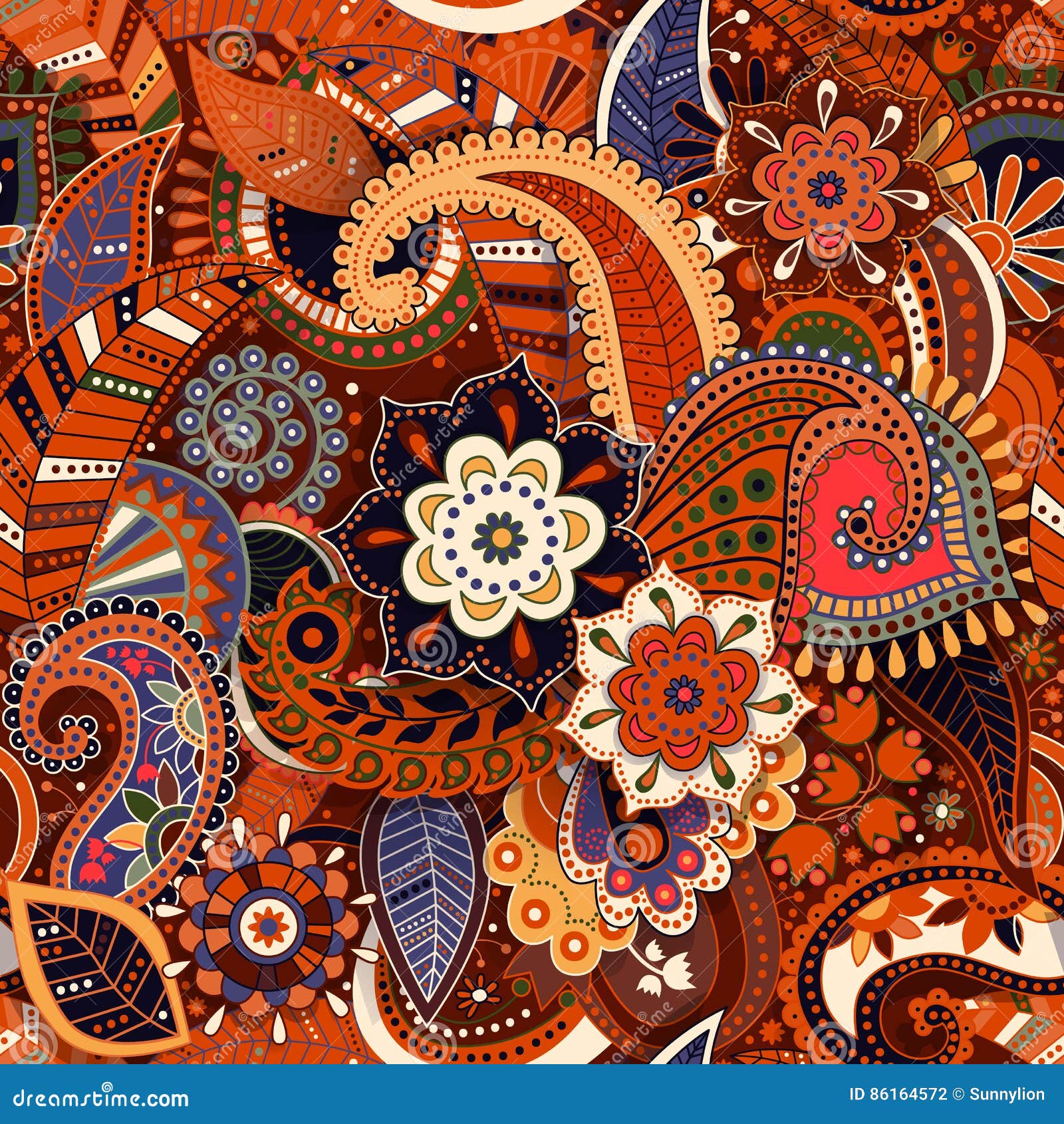 Colorful Paisley Seamless Pattern. Original Decorative Backdrop. Indian ...
