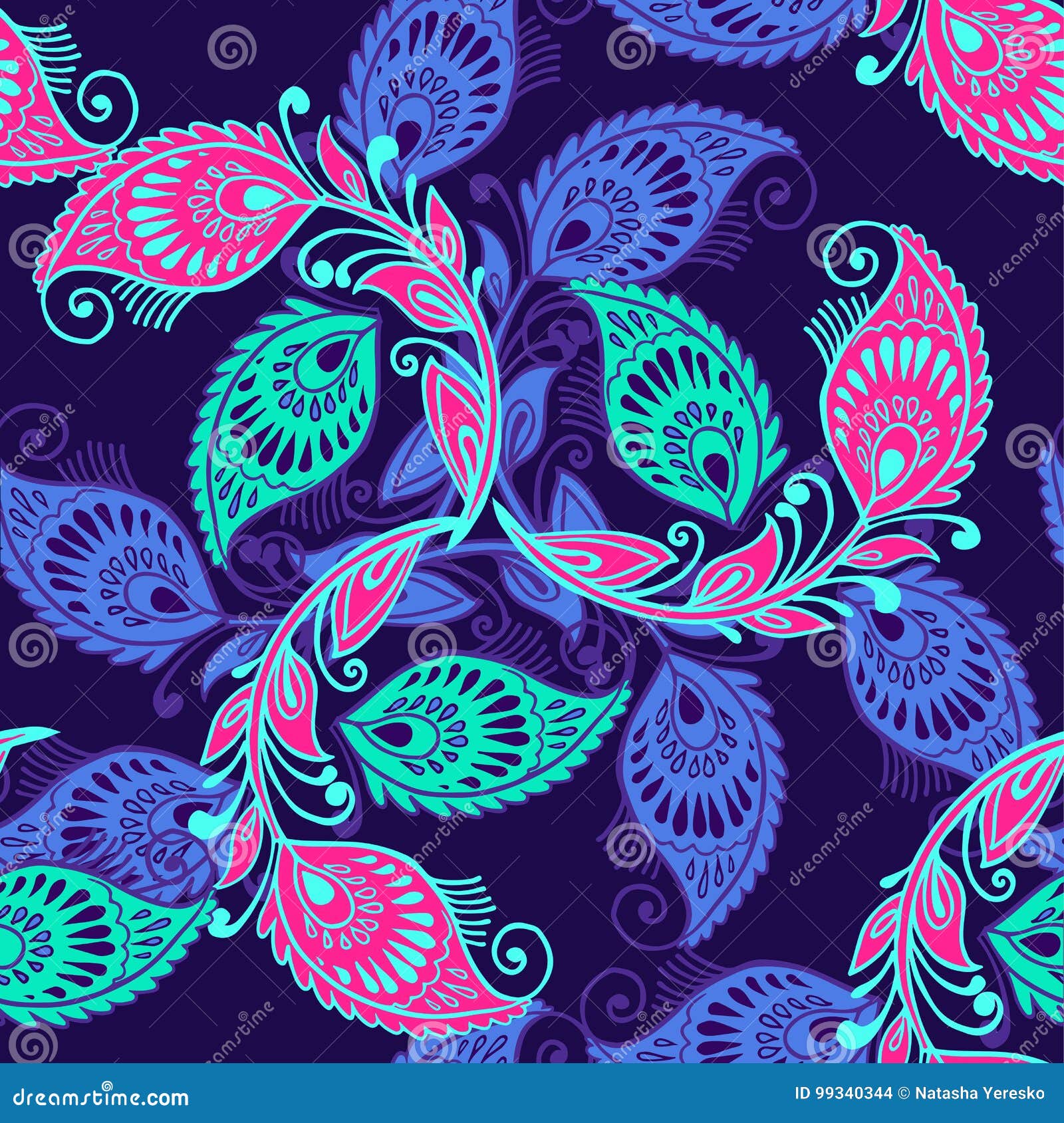Colorful Paisley Style Vector Seamless Pattern Decorative Ornament