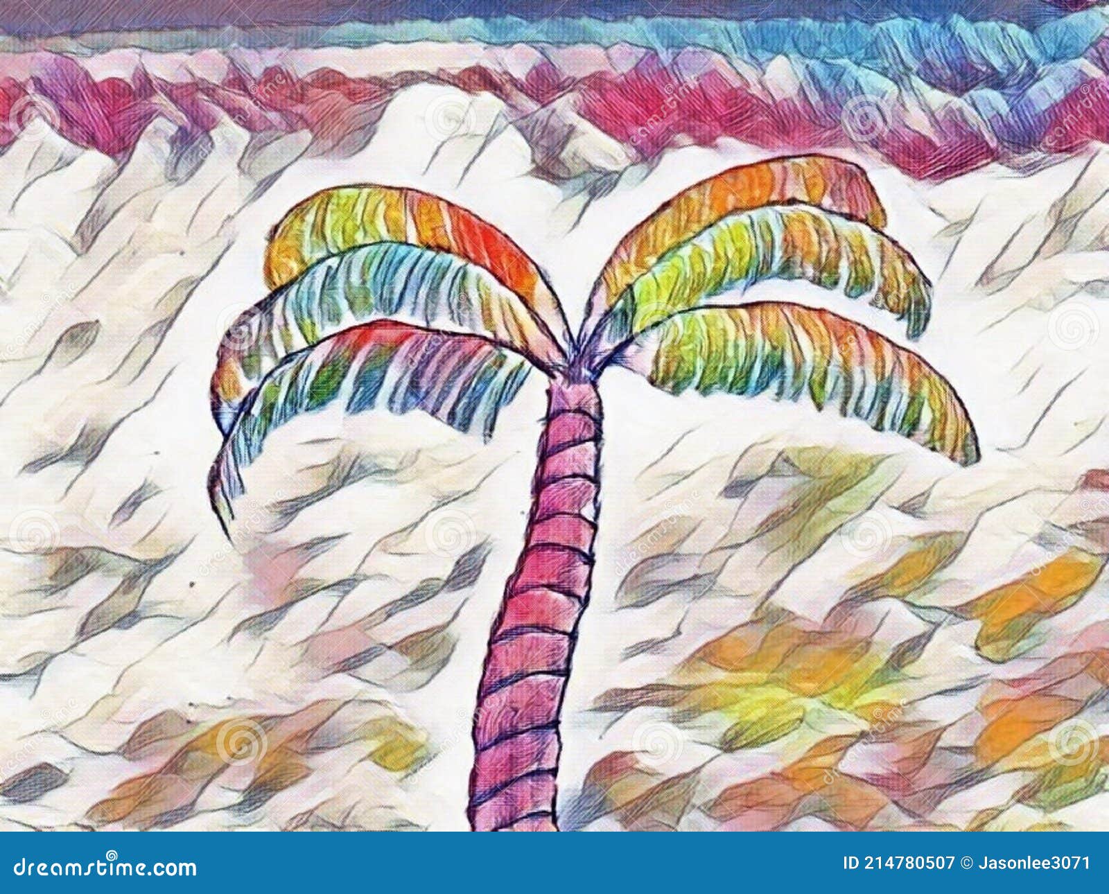 Colorful palm tree stock illustration. Illustration of colorful - 214780507