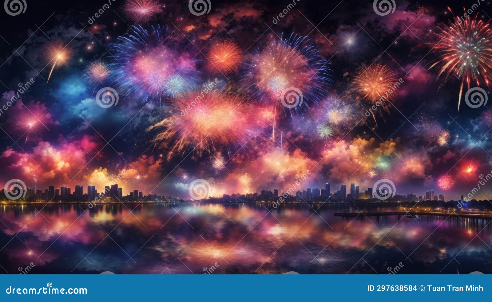 Colorful Panoramic View of Fireworks Stock Photo - Image of astronomy ...