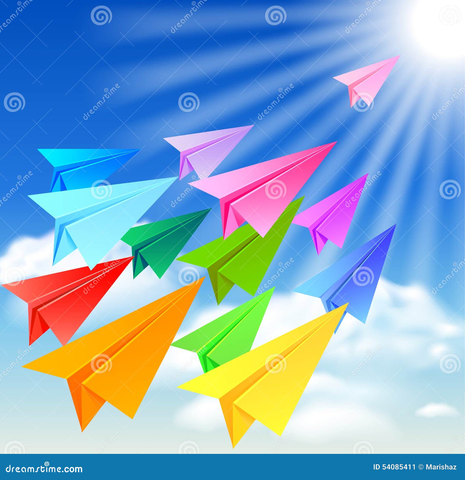 Colorful paper airplanes stock vector. Illustration of flight - 54085411