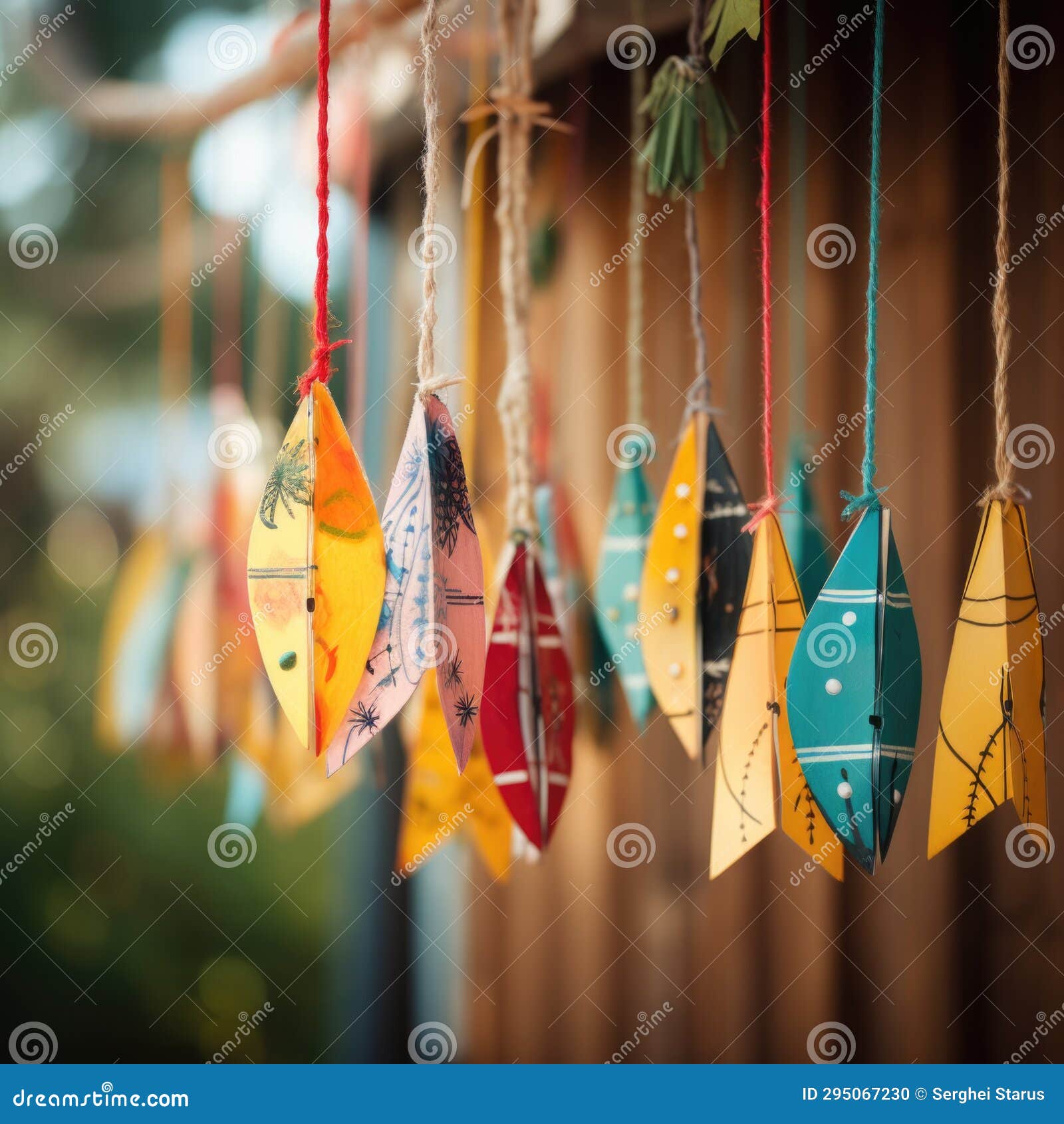 Colorful Paper Boats Hanging from Strings, AI Stock Illustration ...