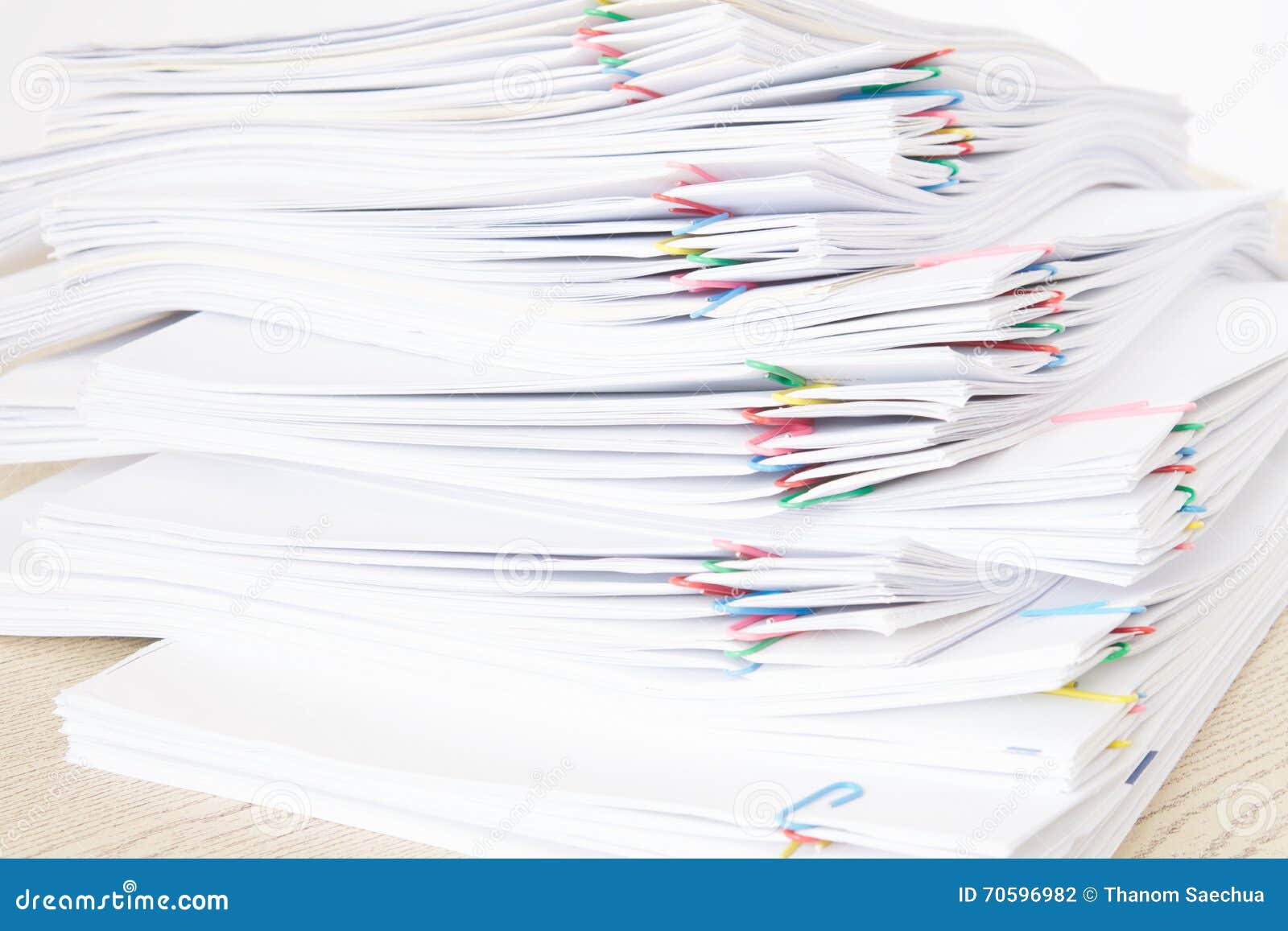 Colorful Paper Clip Stack Overload Paper Wooden Table Stock Photos ...