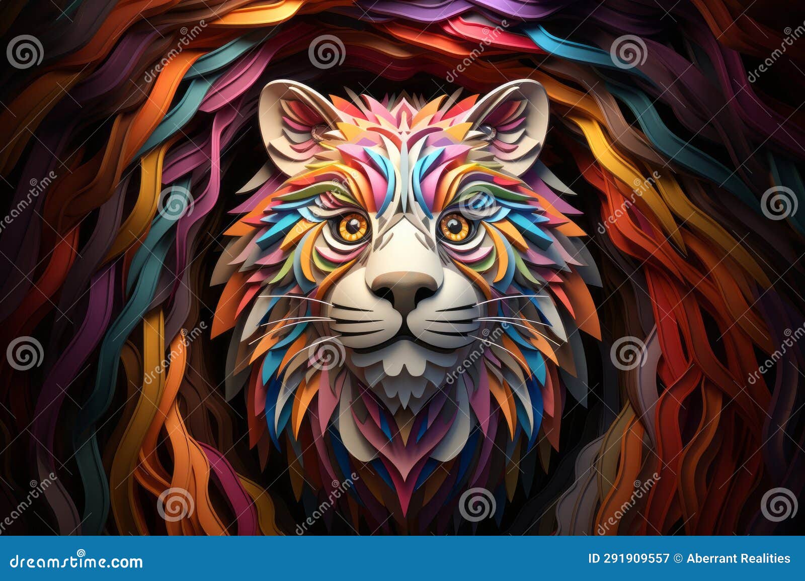 A Colorful Paper Cutout of a Cats Head Stock Illustration ...