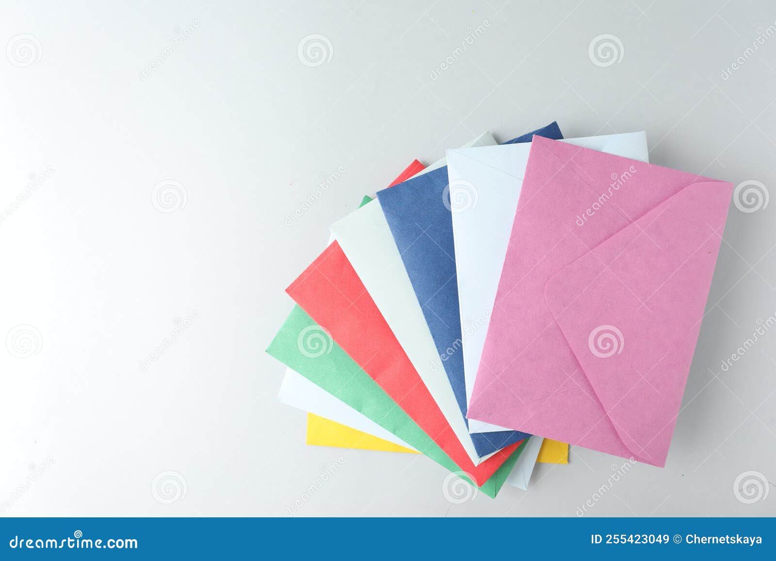 Colorful Paper Envelopes on Light Background, Top View. Space for Text ...