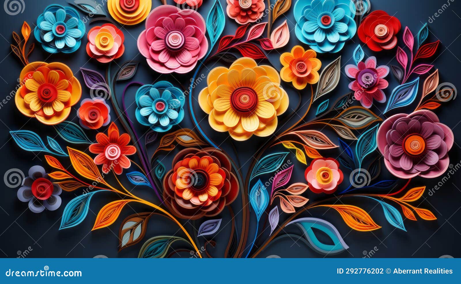Colorful Paper Flowers in the Shape of a Tree Stock Illustration ...