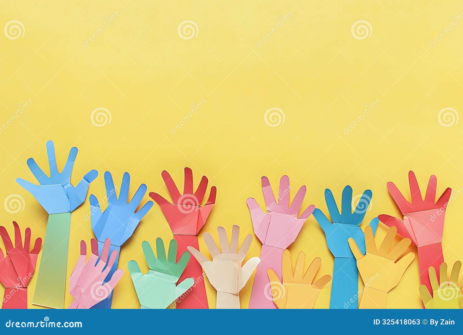 Colorful Paper Hands on Yellow Backgroun, Diversity Creativity ...