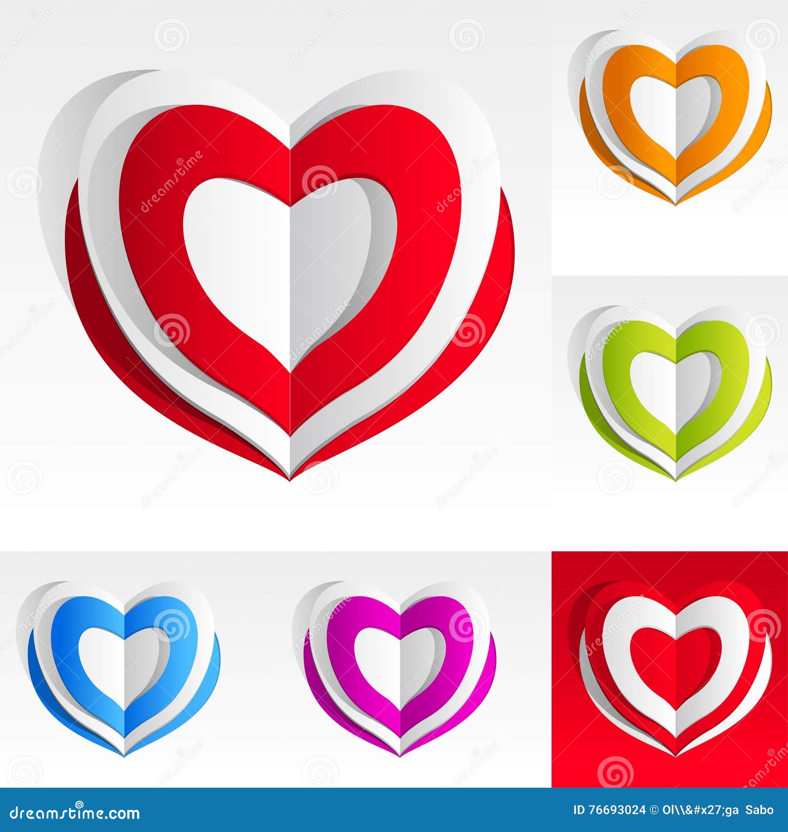 Colorful Paper Hearts. stock vector. Illustration of design - 76693024