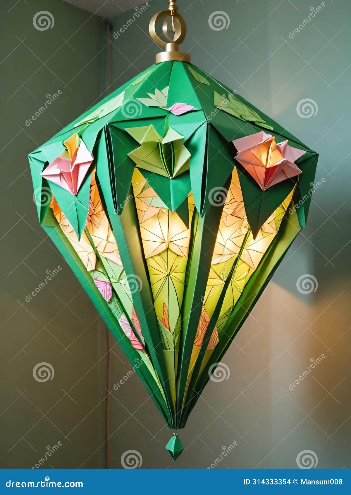 Colorful Paper Lamps on Ceiling. Beautiful Design Stock Illustration ...