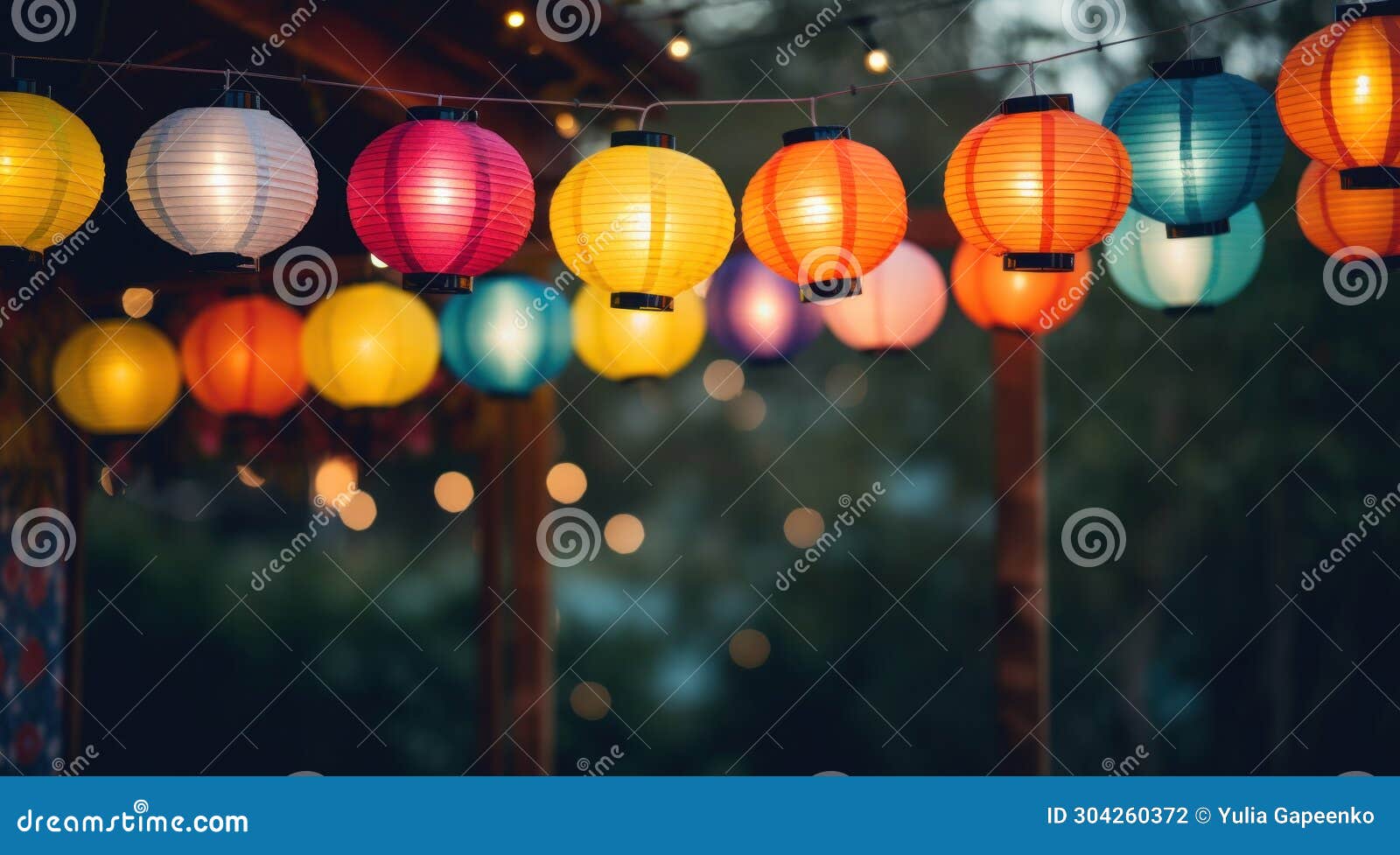 Colorful Paper Lanterns Hanged in Trees Stock Photo - Image of asia ...