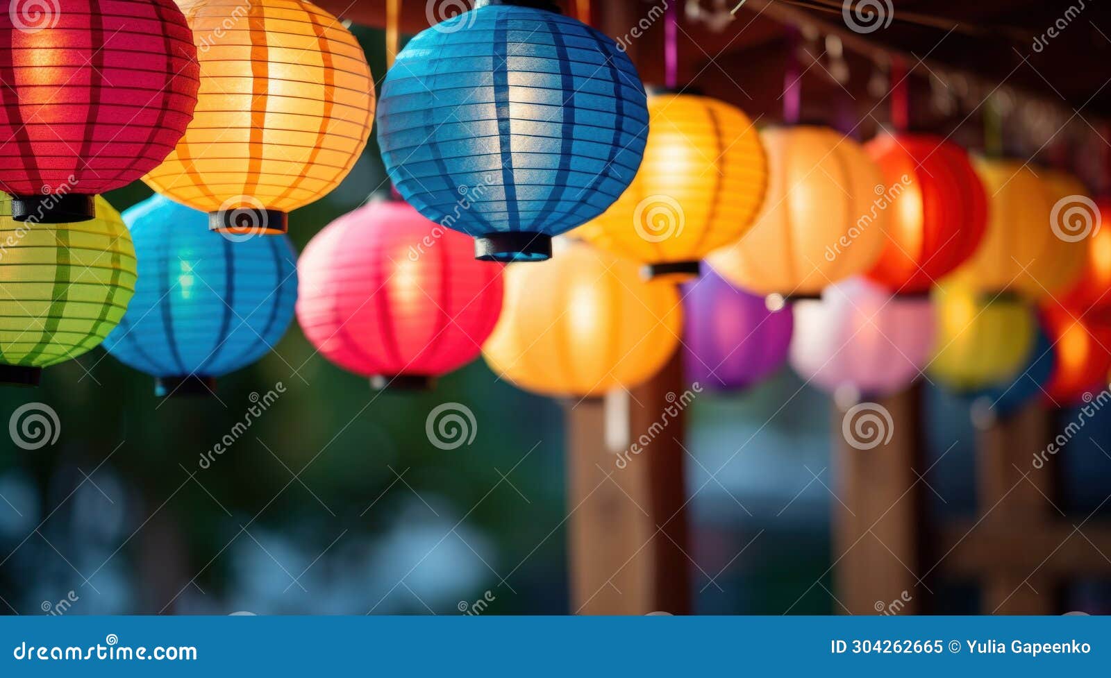 Colorful Paper Lanterns Hanged in Trees Stock Image - Image of asian ...