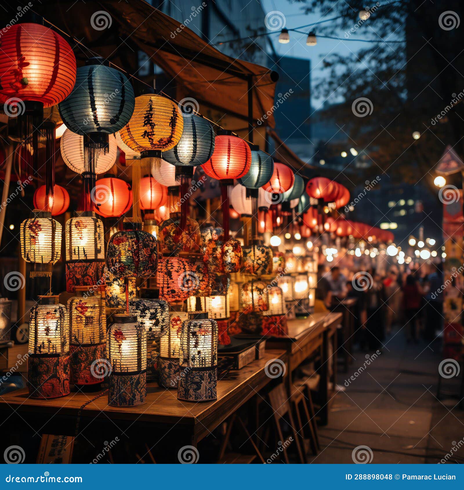 Colorful Paper Lanterns on the Street Stock Illustration - Illustration ...