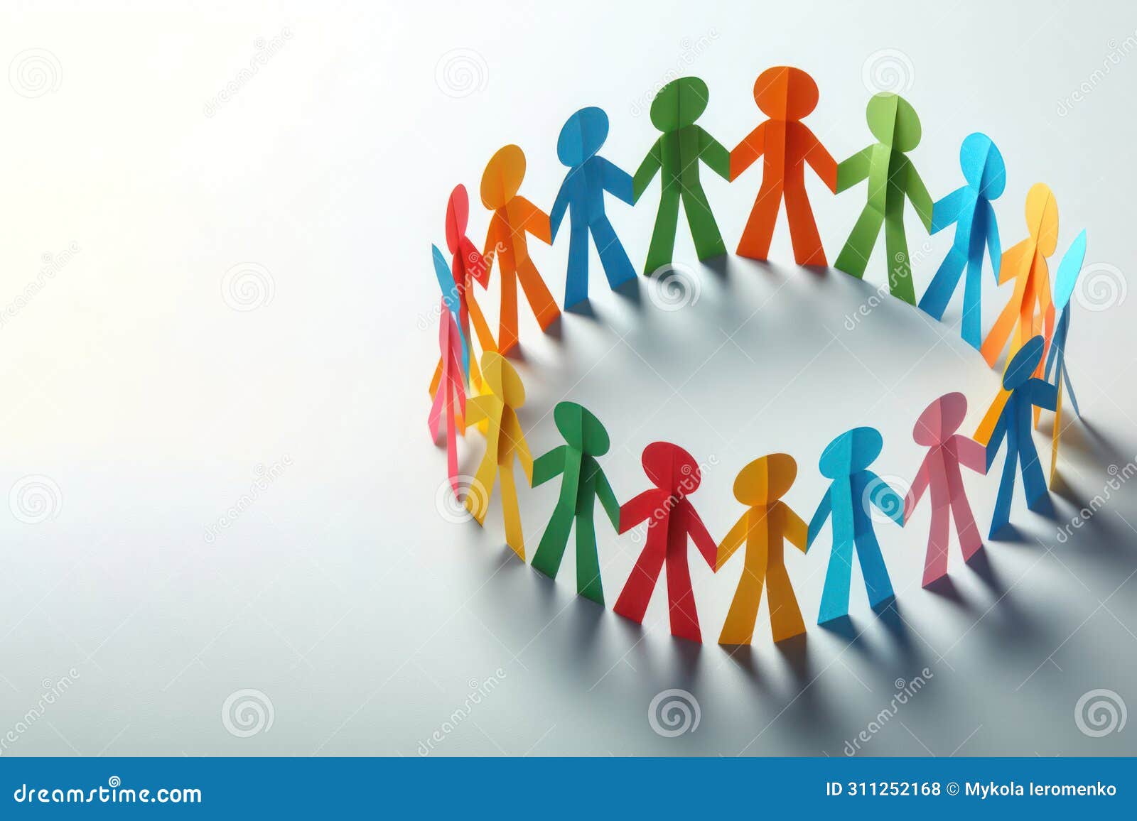 Colorful Paper Men Holding Hands. Space for Text. Stock Photo - Image ...