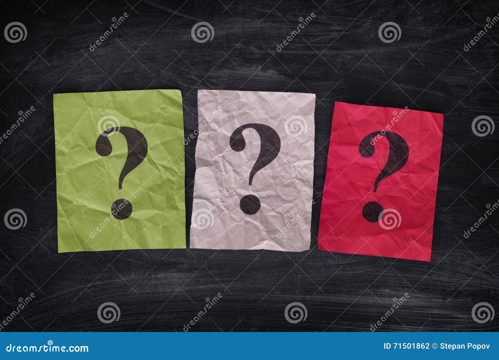 Colorful Paper Notes with Question Marks on Black Board Stock Photo ...