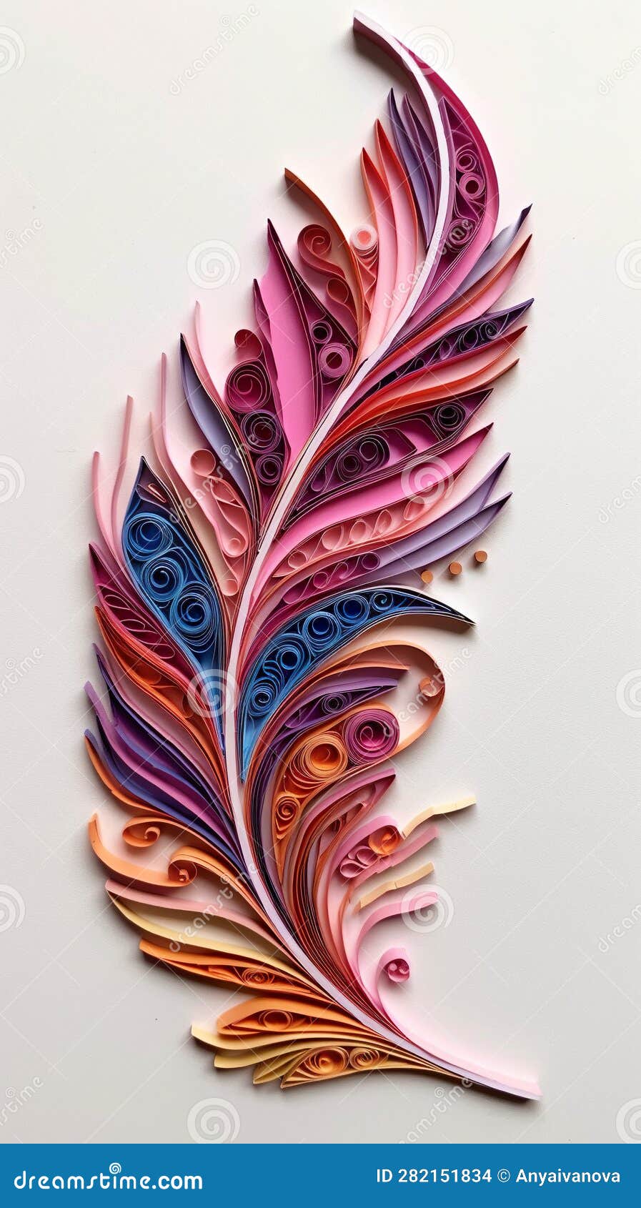 A Colorful Paper Quilled Feather on a White Surface. Generative AI ...