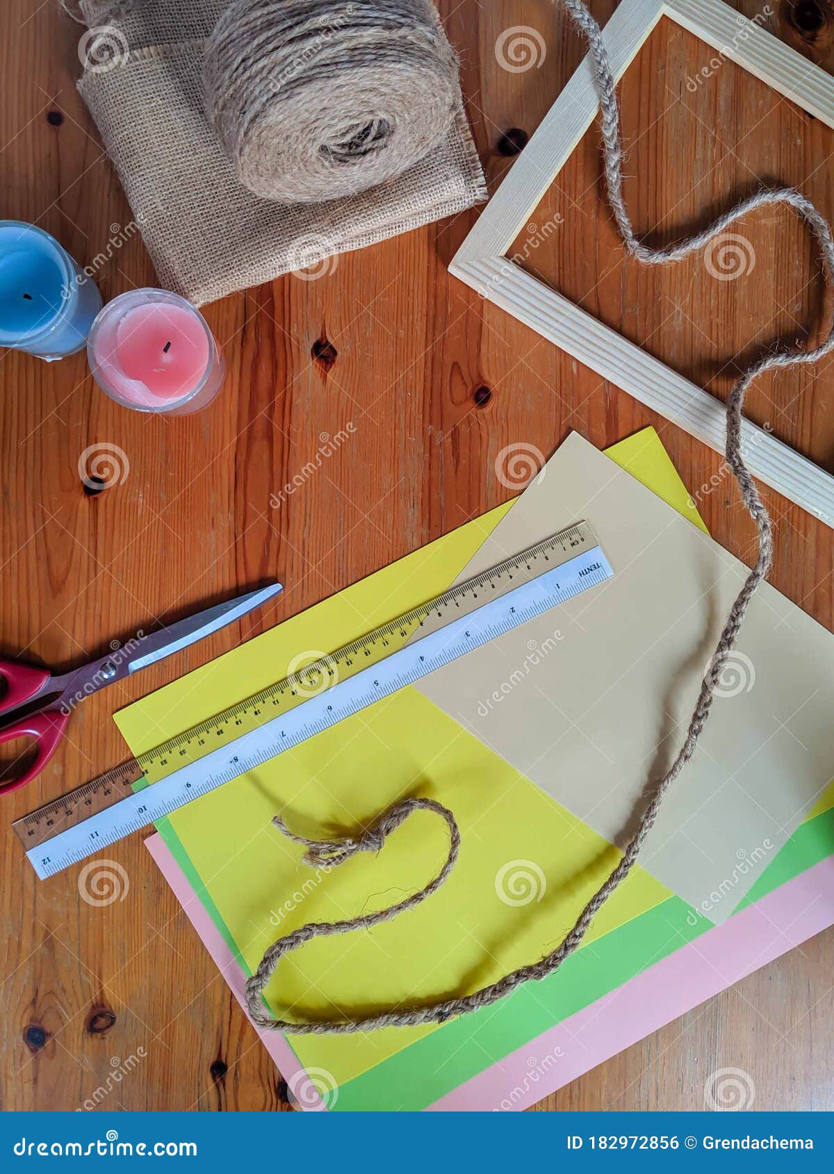 Colorful Paper, Scissors, Ruler and Objects for Making Crafts Stock ...