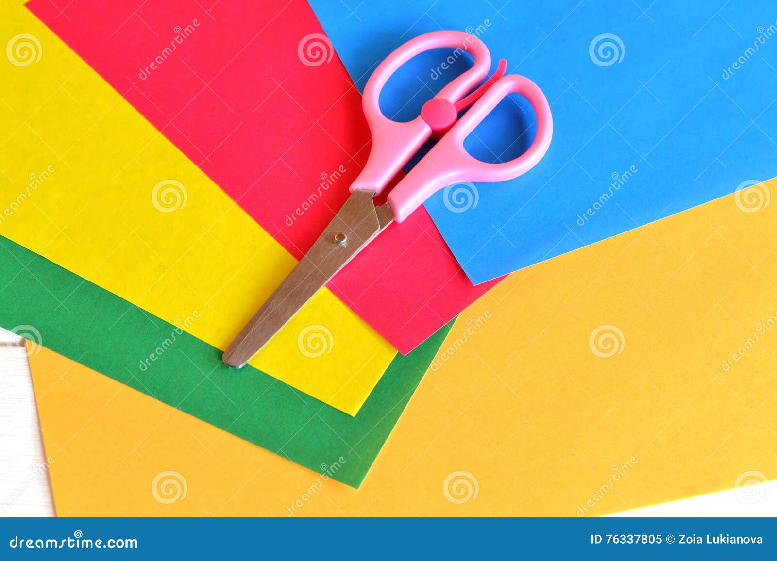 Colorful Paper Sheets, Scissors, Set for Children S Creativity Stock ...