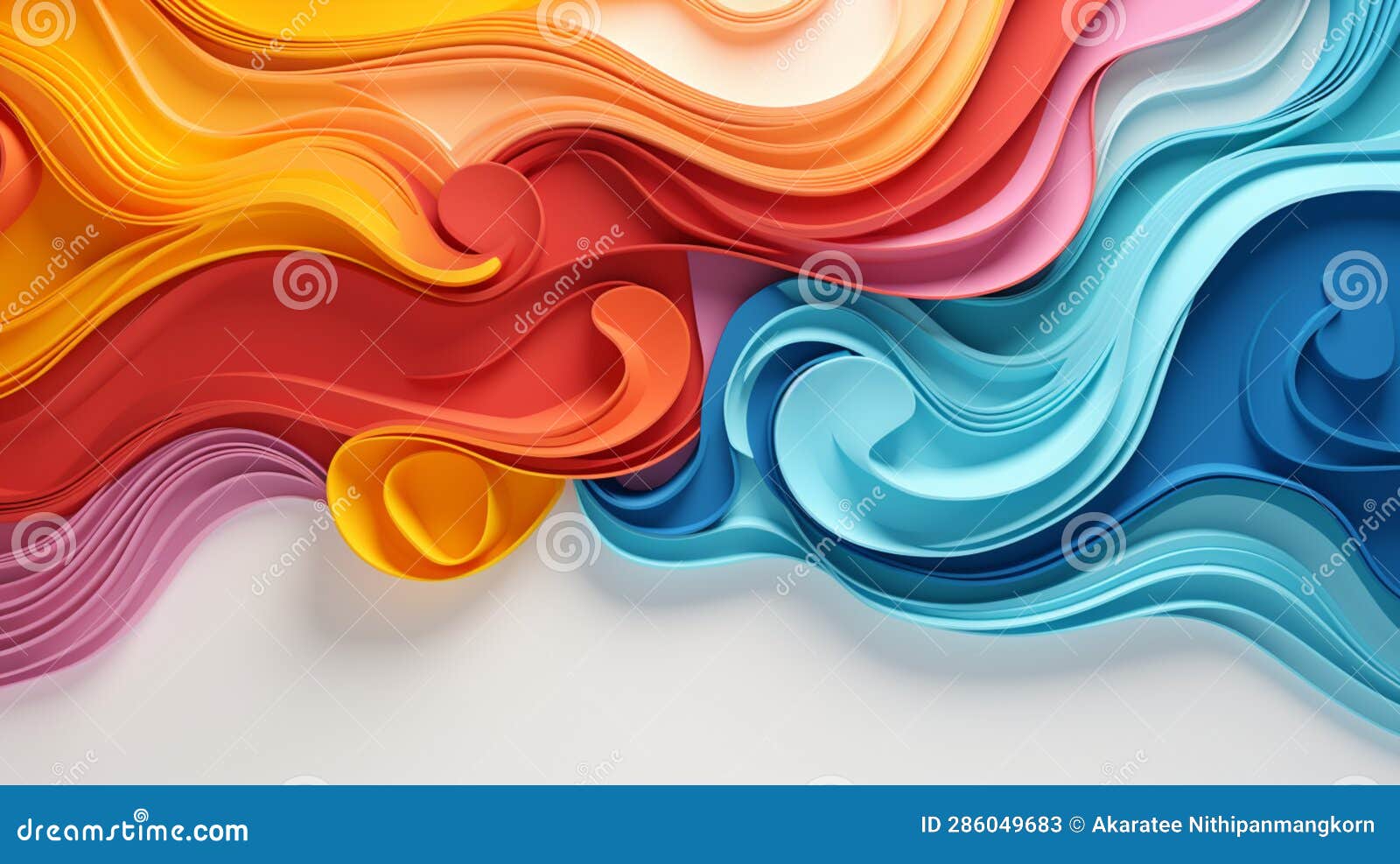 Colorful Paper Waves on White Background, Abstract Papercut Design ...