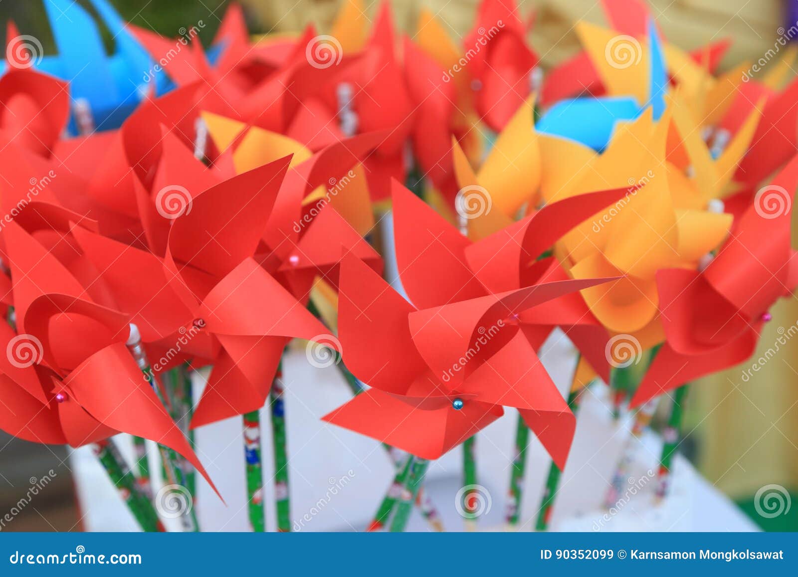 Colorful paper windmill. stock image. Image of artificial - 90352099