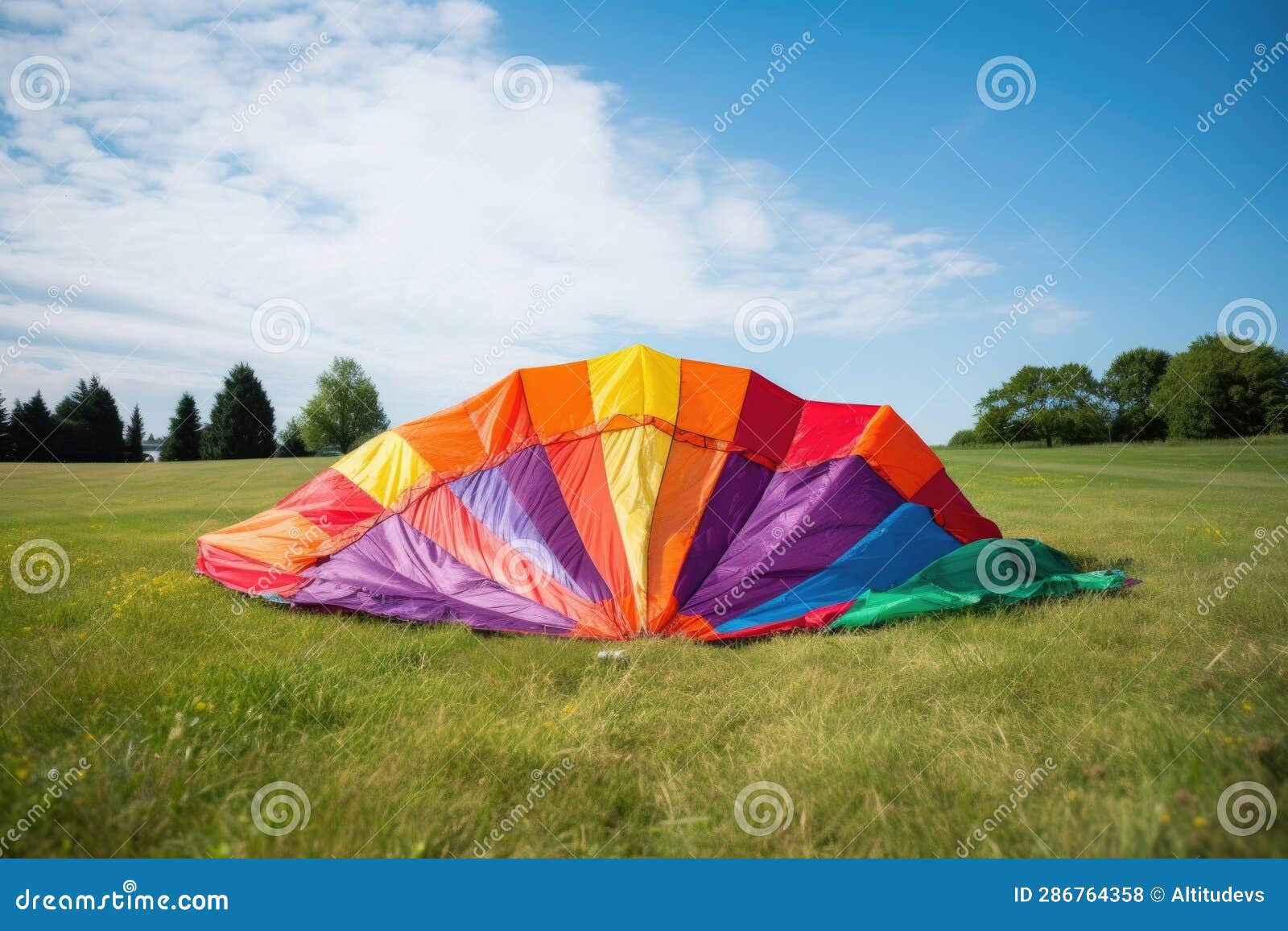 Colorful Parachute Lying Flat on Grassy Field Stock Illustration ...