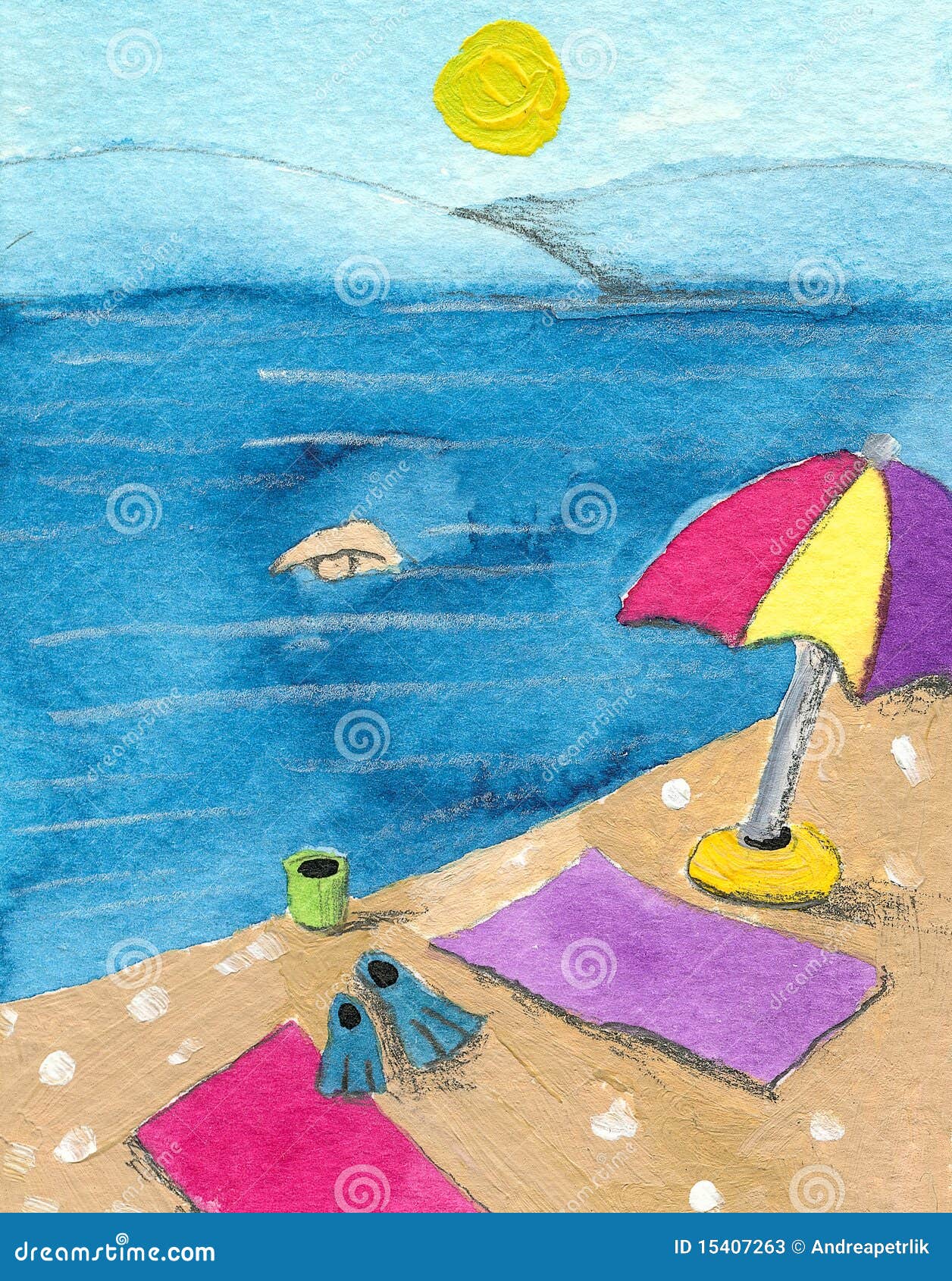Colorful Parasol on the Beach Stock Illustration - Illustration of ...