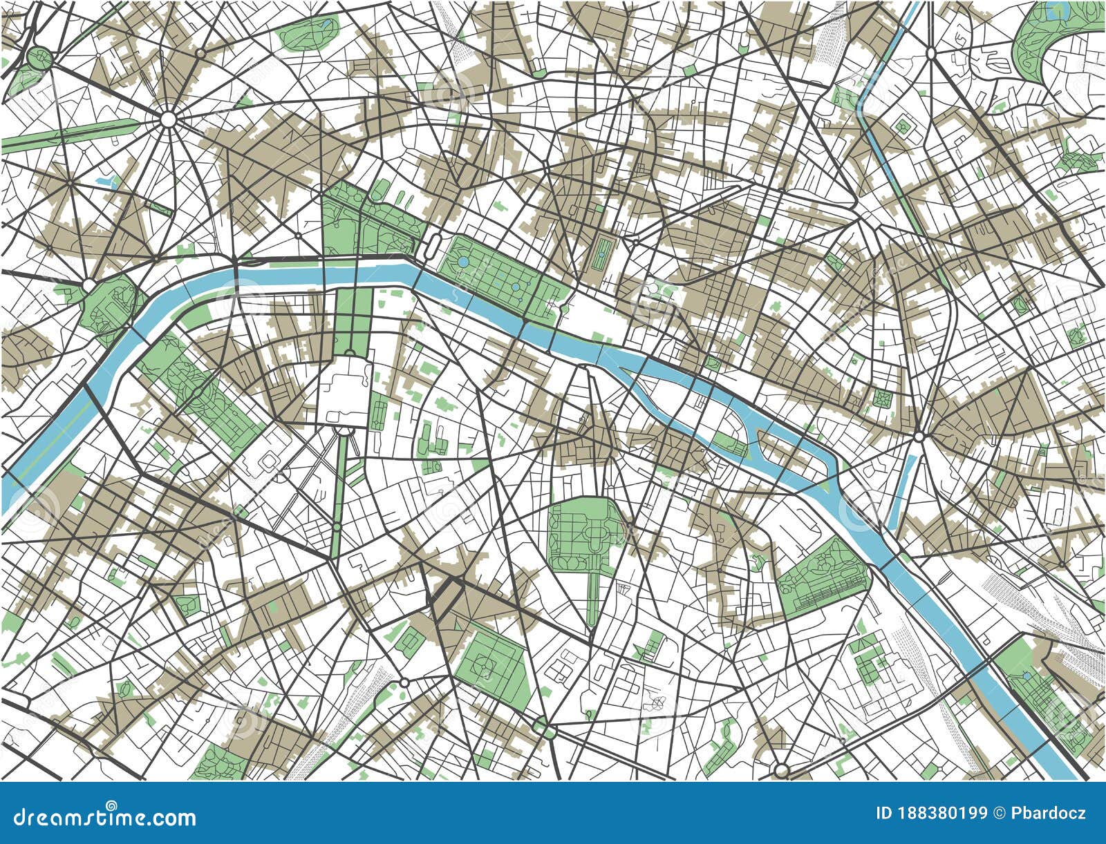 Colorful Paris Vector City Map. Stock Vector - Illustration of elements ...