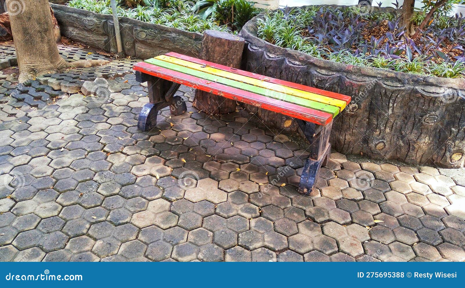 Colorful Park Wooden Bench after Rain Stock Photo - Image of color ...