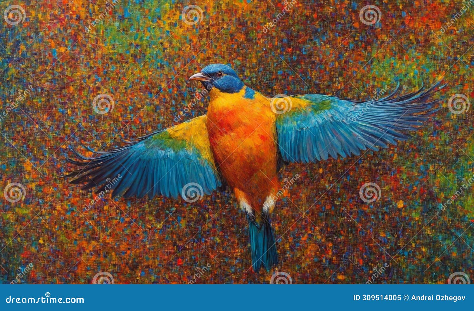 Colorful Parrot in Flight on Colorful Background. Oil Painting. Stock ...