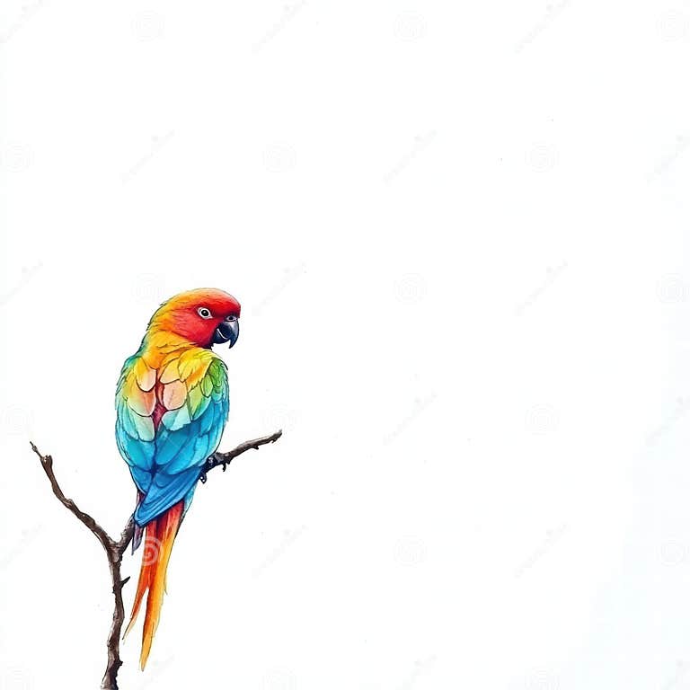 Brightly Colored Parrot Perched on a Branch with Ample Space for ...