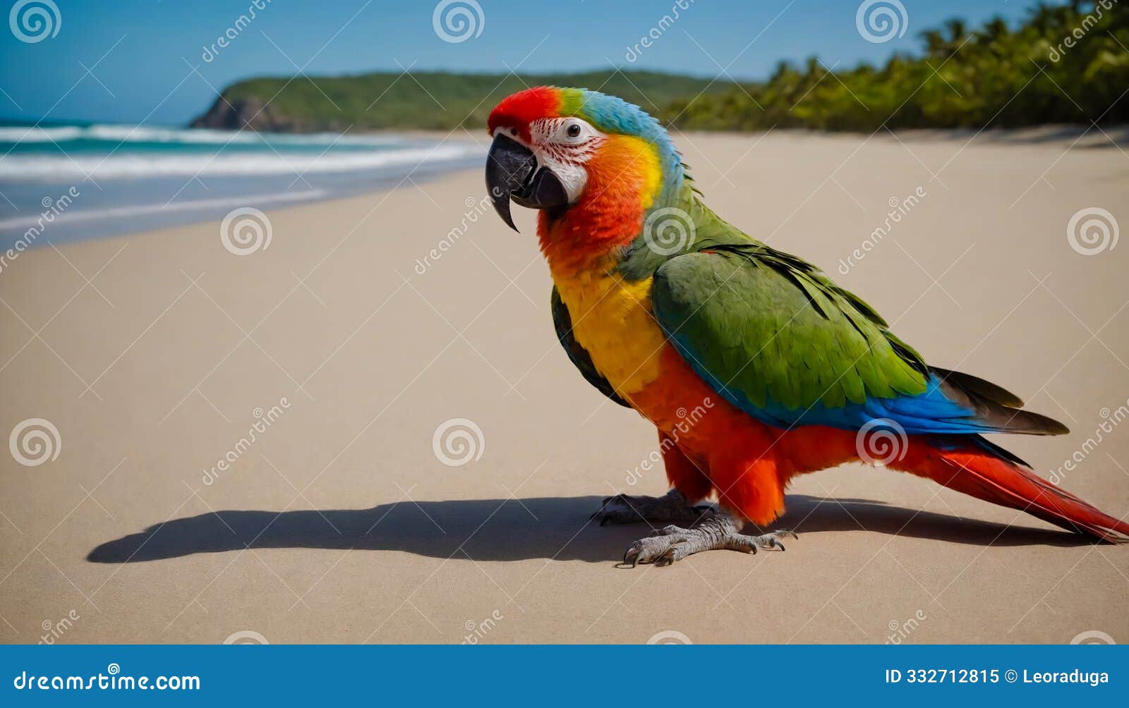 A Colorful Parrot Standing on a Sandy Beach Next To the Ocean Stock ...