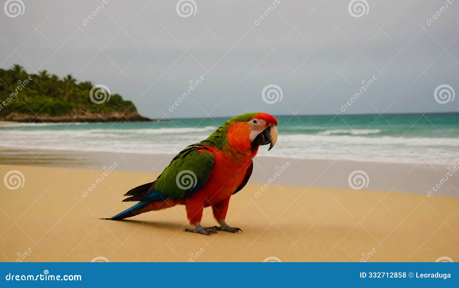 A Colorful Parrot Standing on a Sandy Beach Next To the Ocean Stock ...