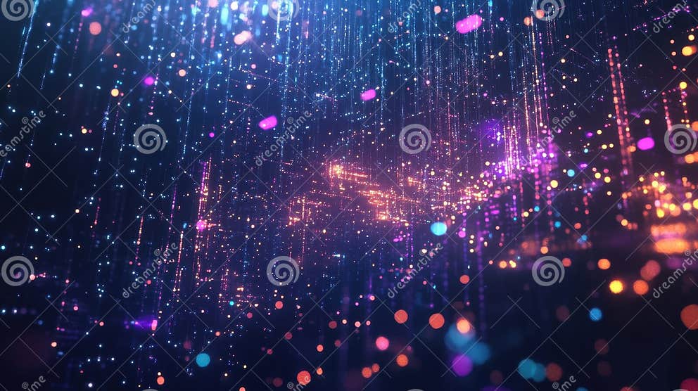 Colorful Particles Falling Creating Futuristic Data Flow Visualization ...