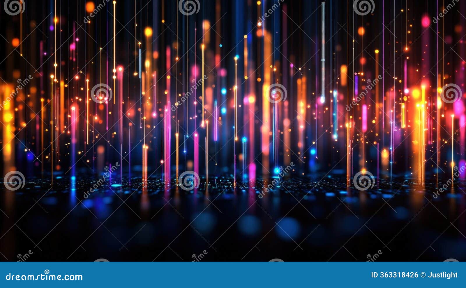 Colorful Particles Falling on Futuristic Circuit Board Background Stock ...
