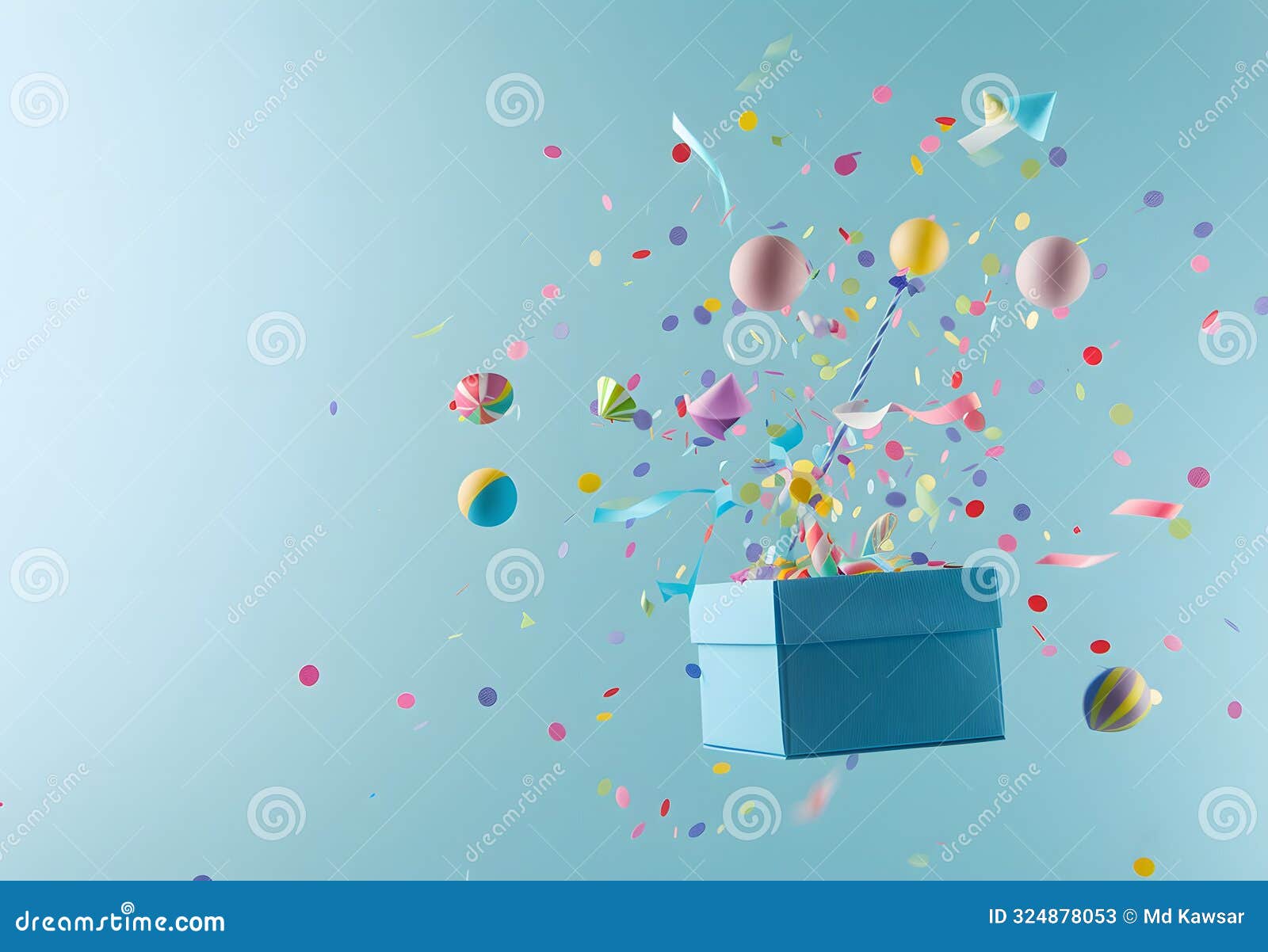 Colorful Party Objects Exploding from Gift Box Stock Illustration ...