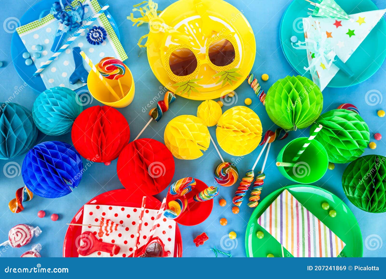 Colorful Party Table Setting Stock Image - Image of setting, treats ...