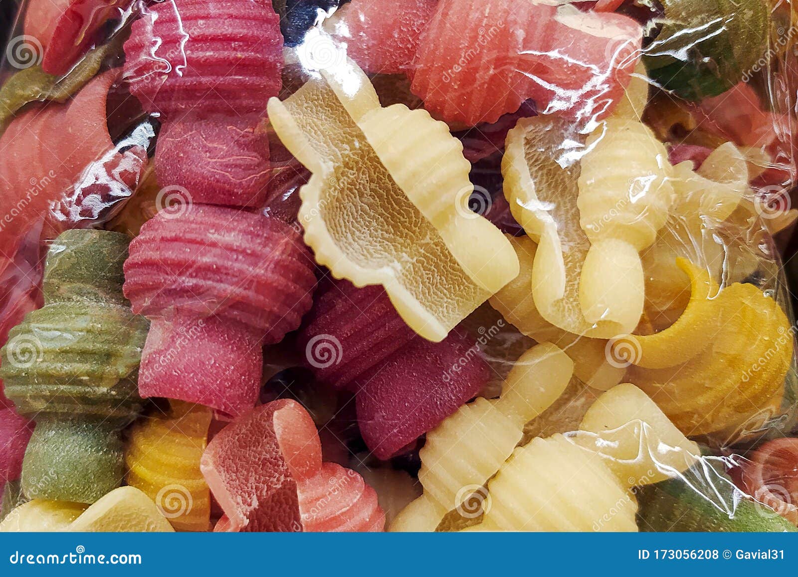 Colorful Pasta is Packed in Cellophane Packaging. Abstract Pasta ...