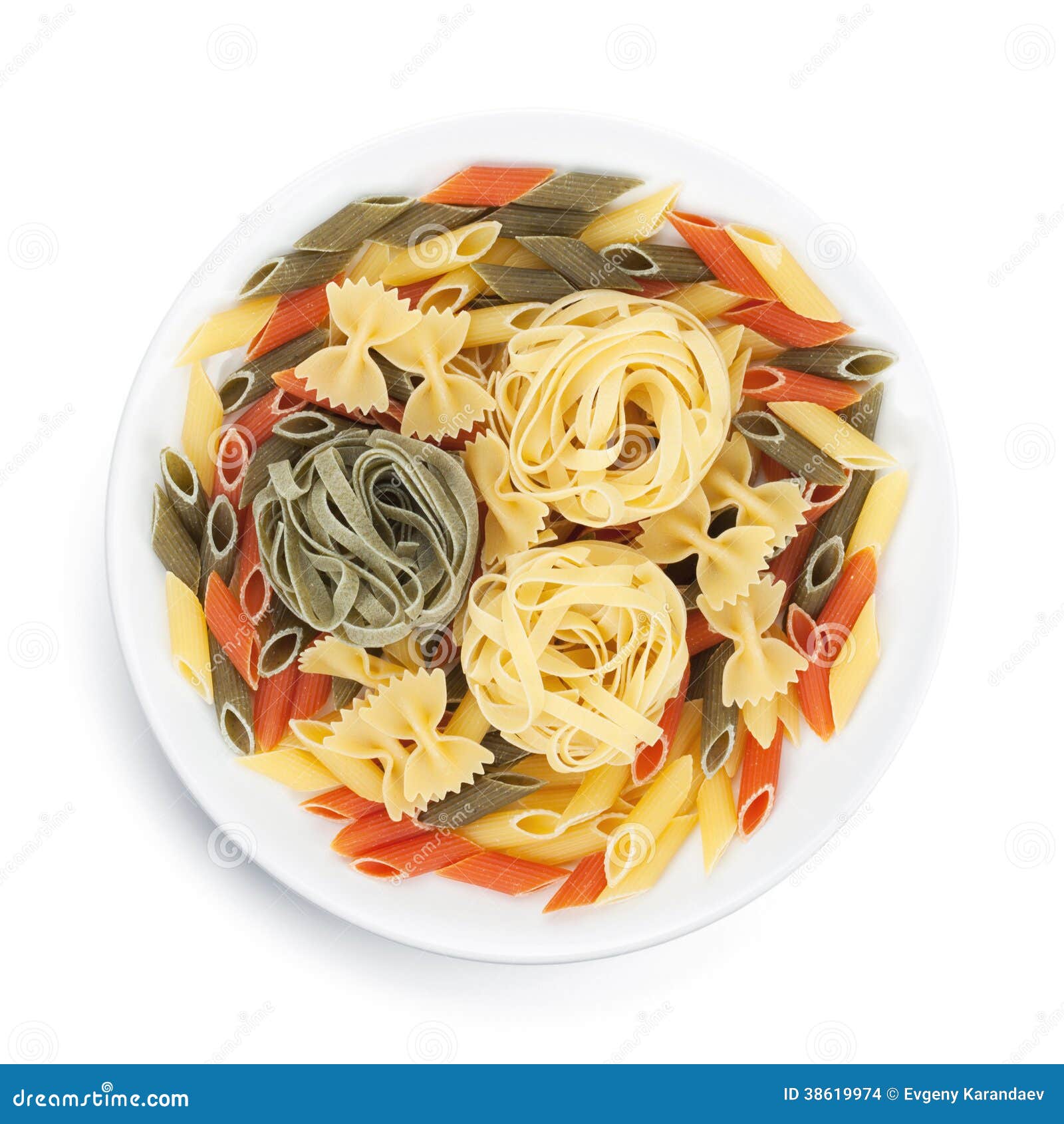 Colorful pasta on plate stock photo. Image of cuisine - 38619974