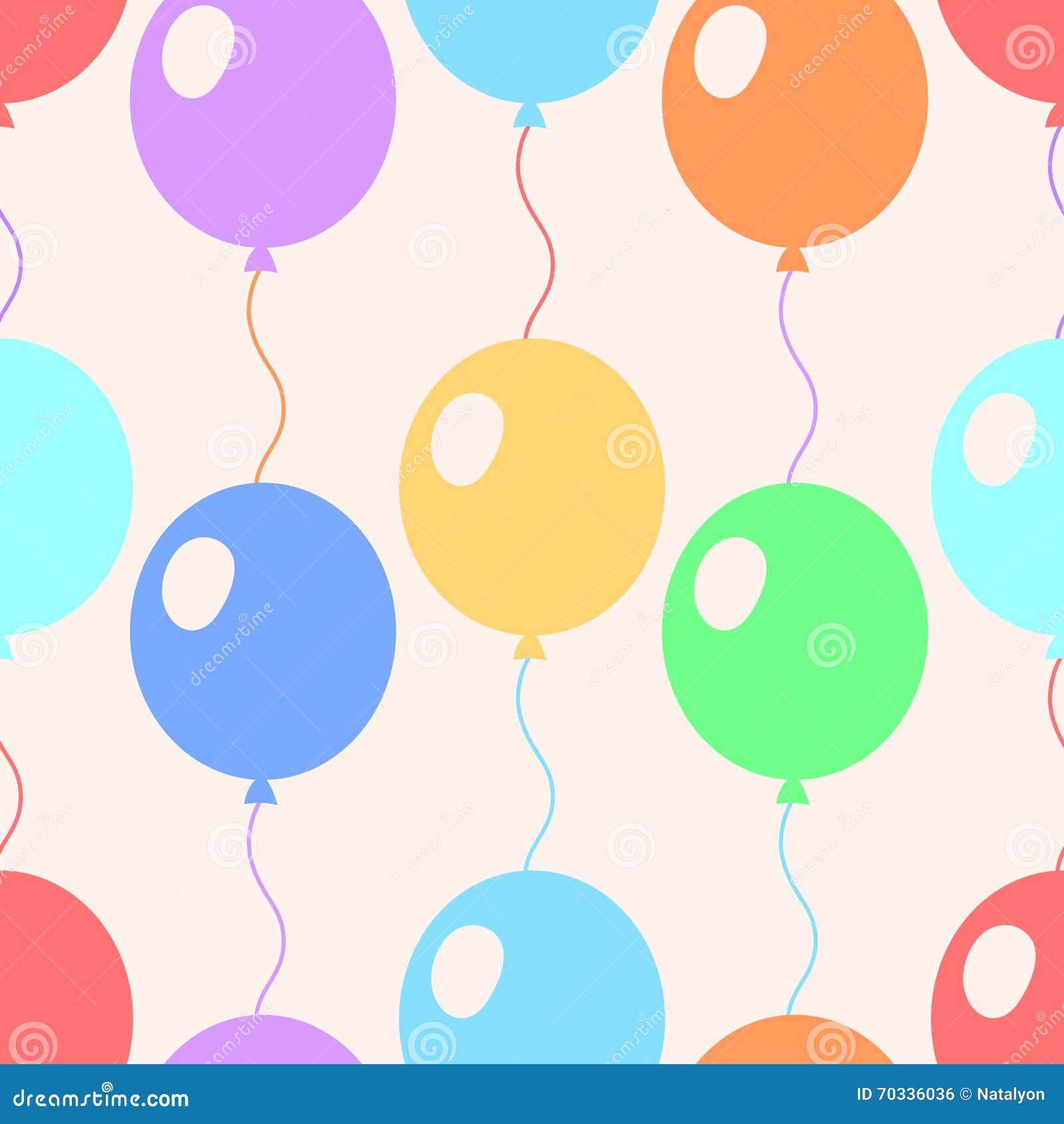 Colorful Pastel Balloons Flat Style Seamless Pattern, Vector Stock ...