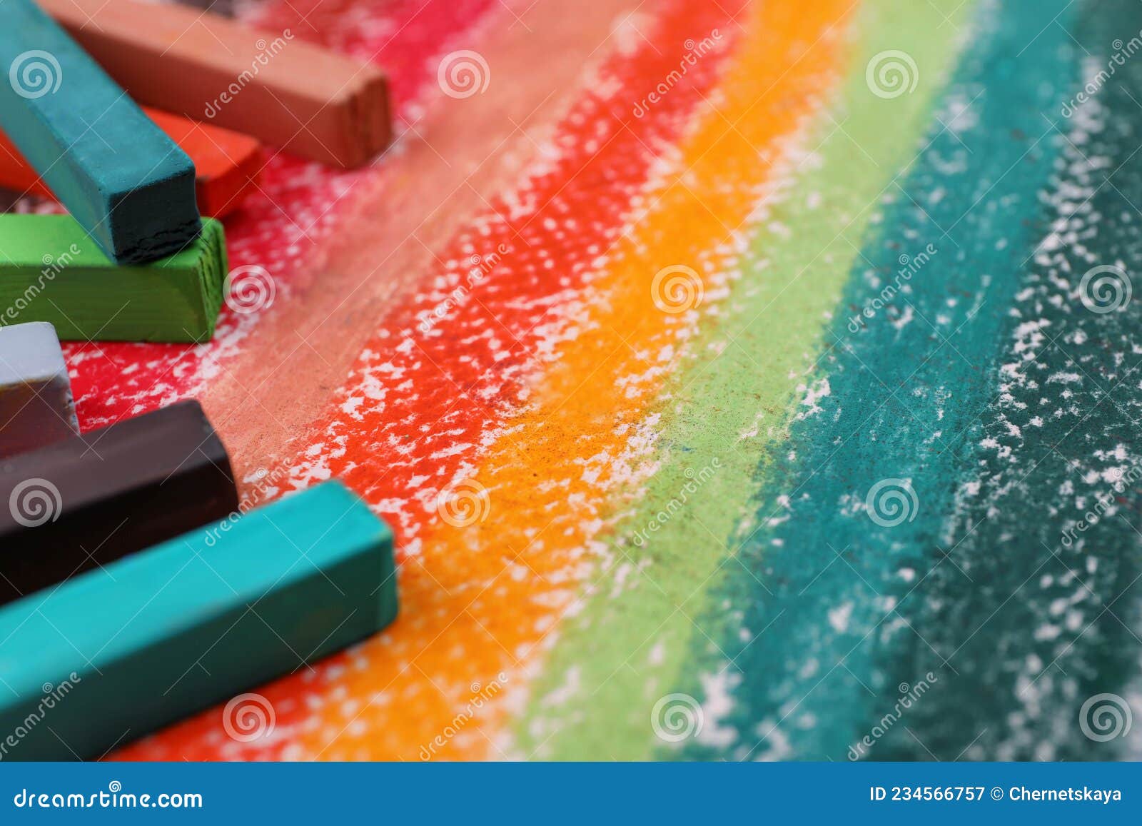 Colorful Pastel Chalks on Abstract Drawing, Closeup Space for Text ...