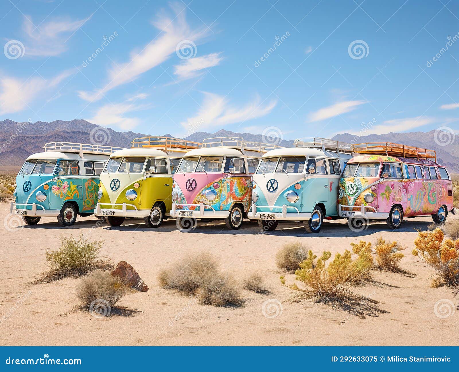 Colorful Pastel Colored Vehicles in Desert Stock Image - Image of ...