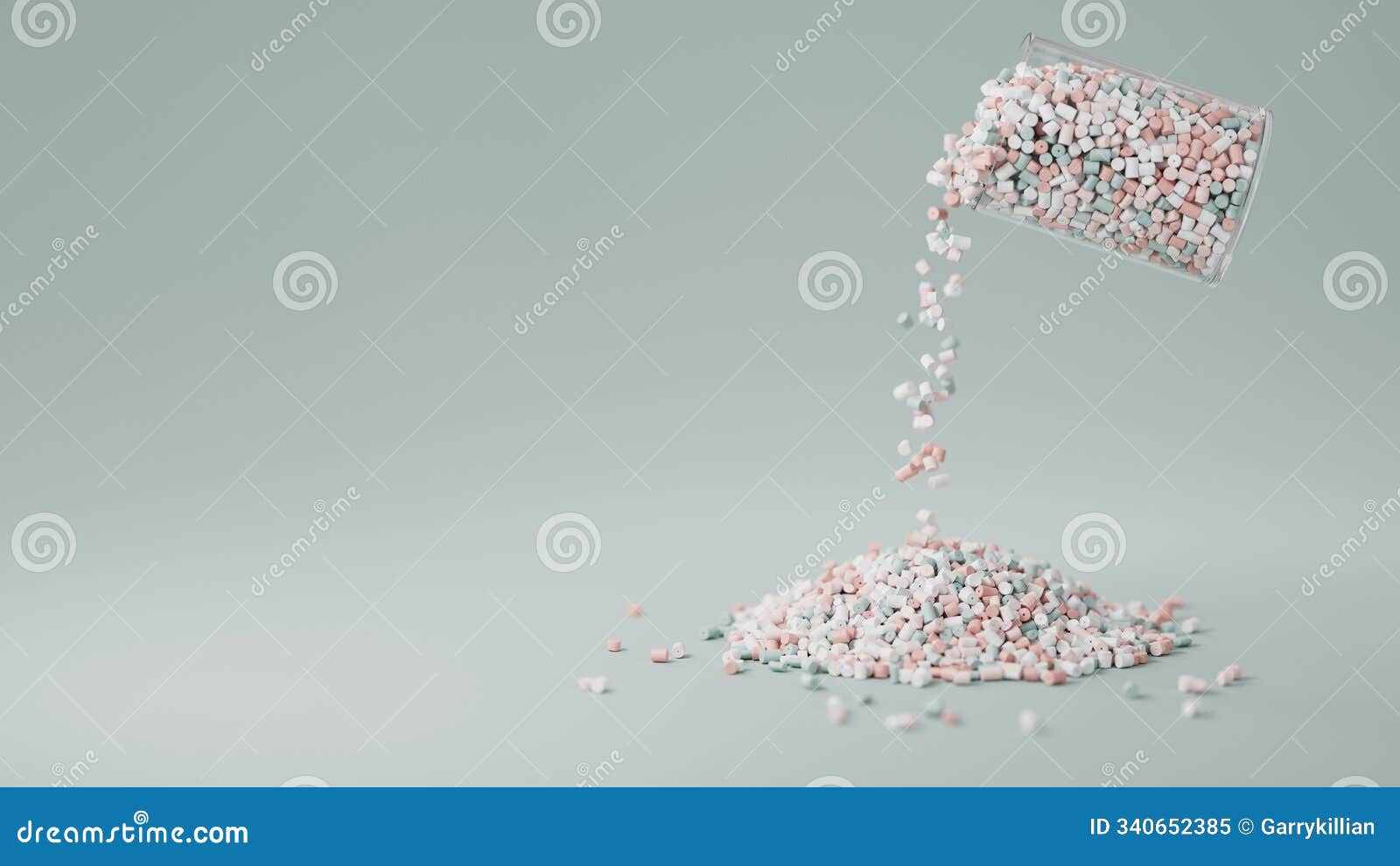 Colorful Pastel Plastic Polypropylene Granules Pouring from the Glass ...