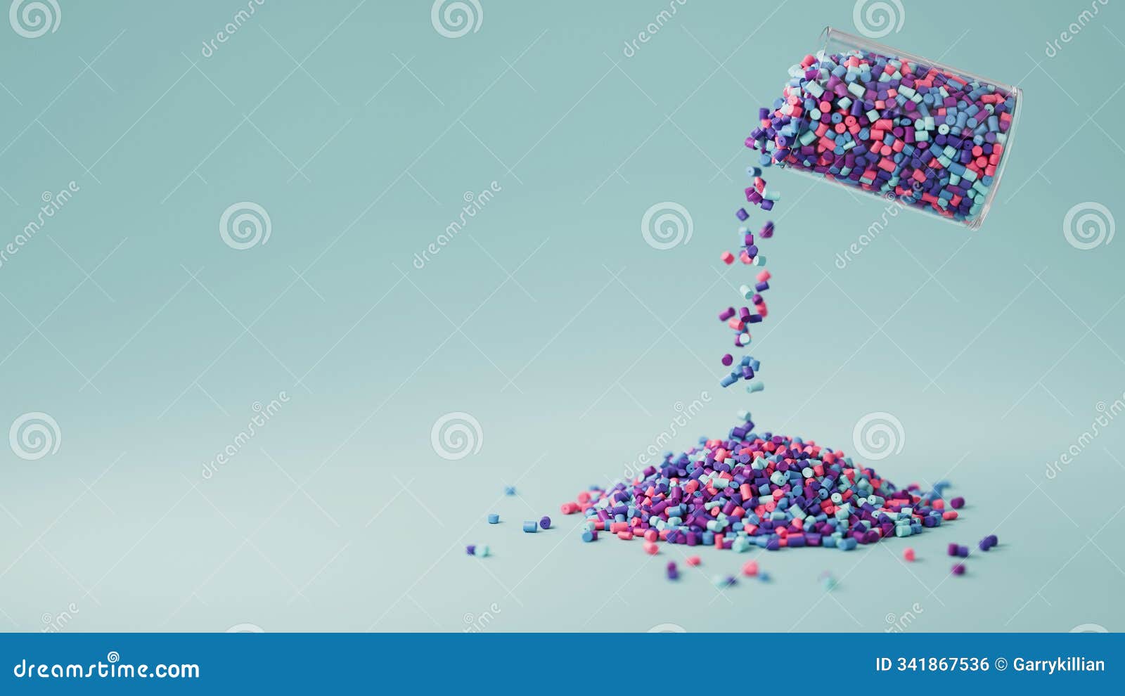Colorful Pastel Plastic Polypropylene Granules Pouring from the Glass ...