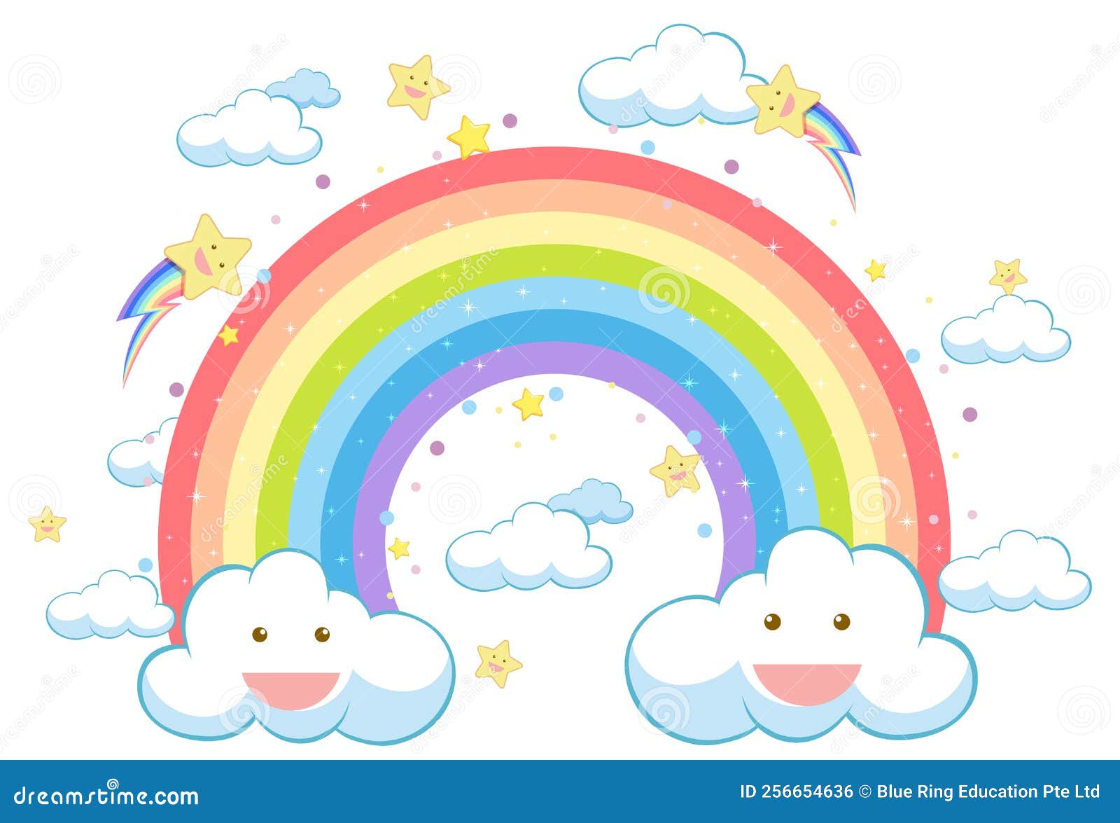 Colorful Pastel Rainbow with Clouds Stock Vector - Illustration of ...