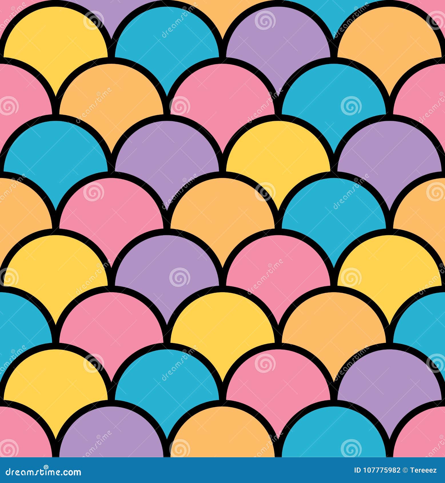 Colorful Pastel Scale Seamless Pattern Black Outline Stock Vector ...