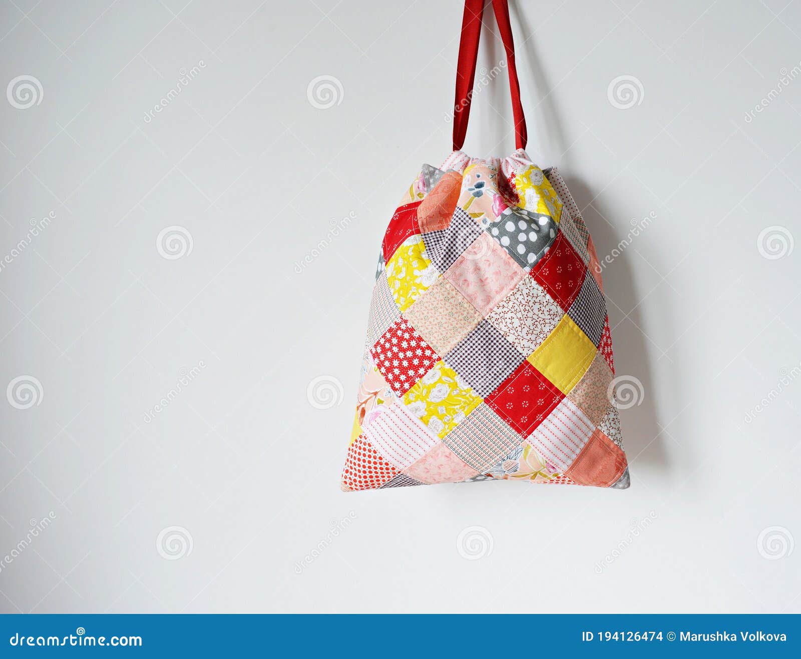 Colorful Patchwork Drawstring Bag Stock Photo - Image of design, cotton ...