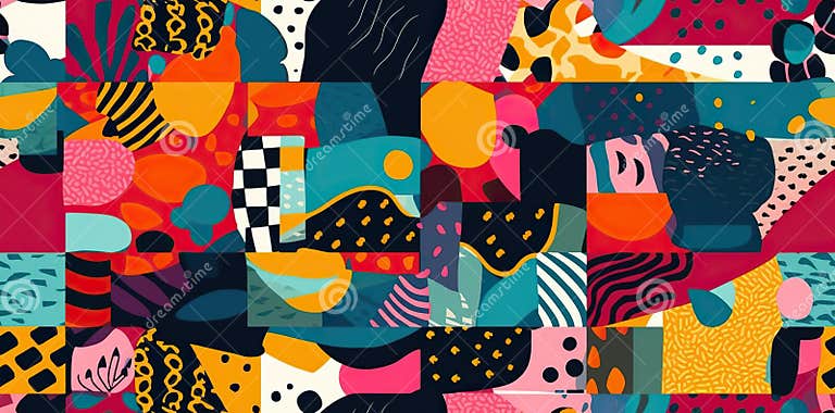 The Colorful Patchwork Fabric is a Playful Pattern, Concept of Textile Design, Created with ...