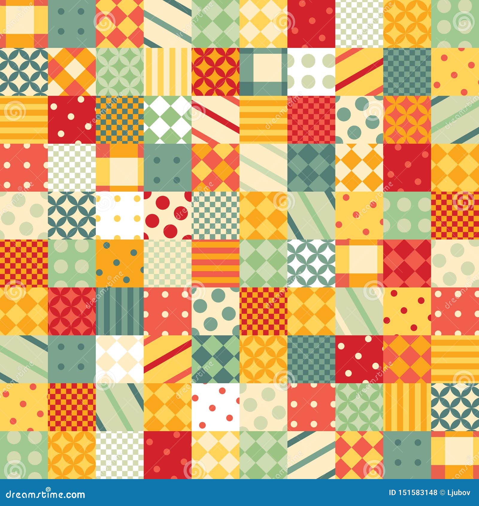 Colorful Patchwork Pattern. Seamless Design of Bright Squares with Geometric Patterns Stock ...
