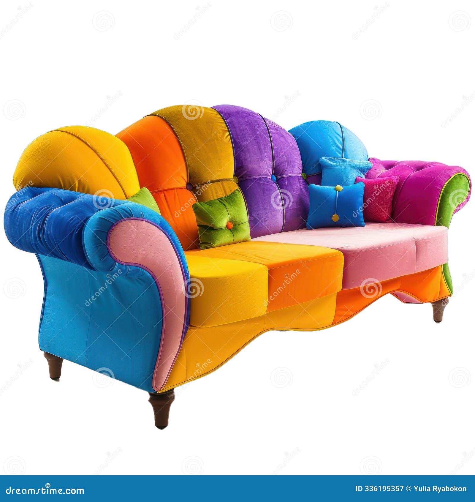 Colorful Patchwork Sofa Standing on White Background Stock Illustration ...